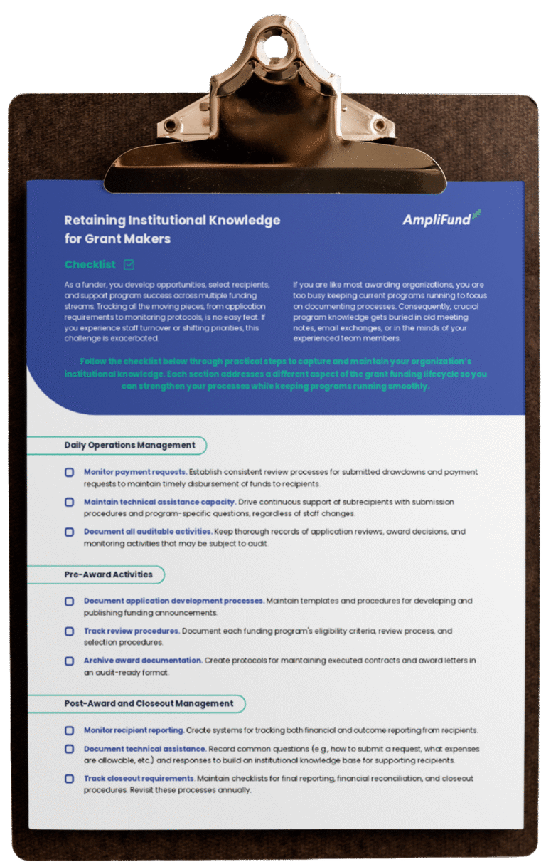 Checklist: Retaining Institutional Knowledge For Grant Makers | AmpliFund